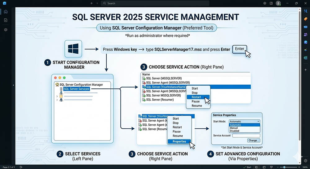 Starting SQL Server 2025 Services (Configuration Manager, PowerShell ...